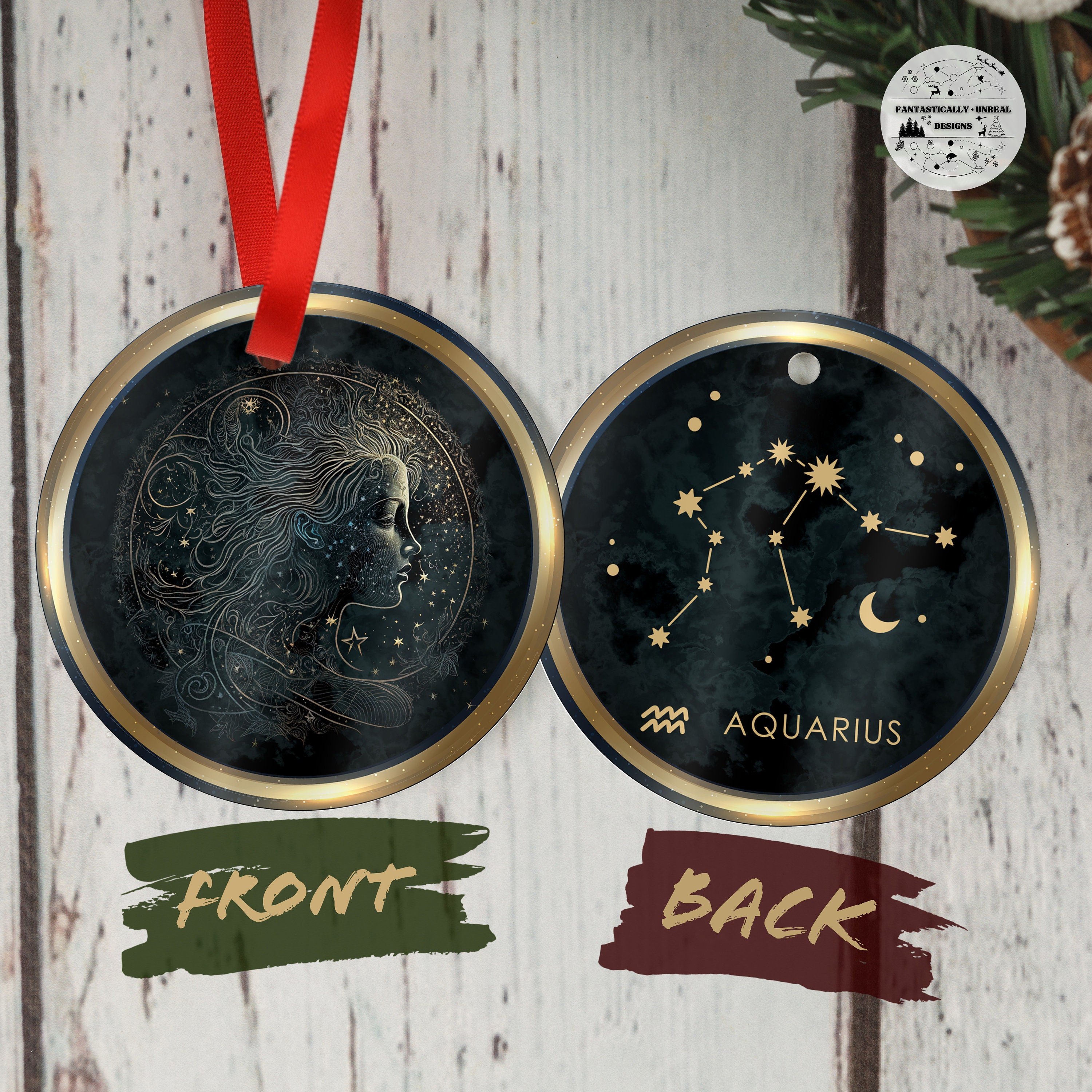 Celestial Aquarius Aluminum Ornament Personalized Ornament, Christmas ...