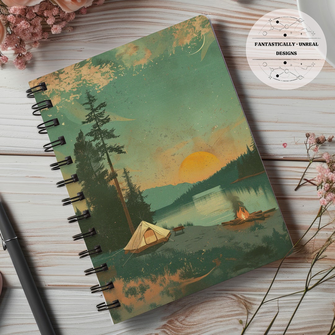 Vintage Camping Lined Notebook 01 | Hardcover Journal, Spiral Bound ...