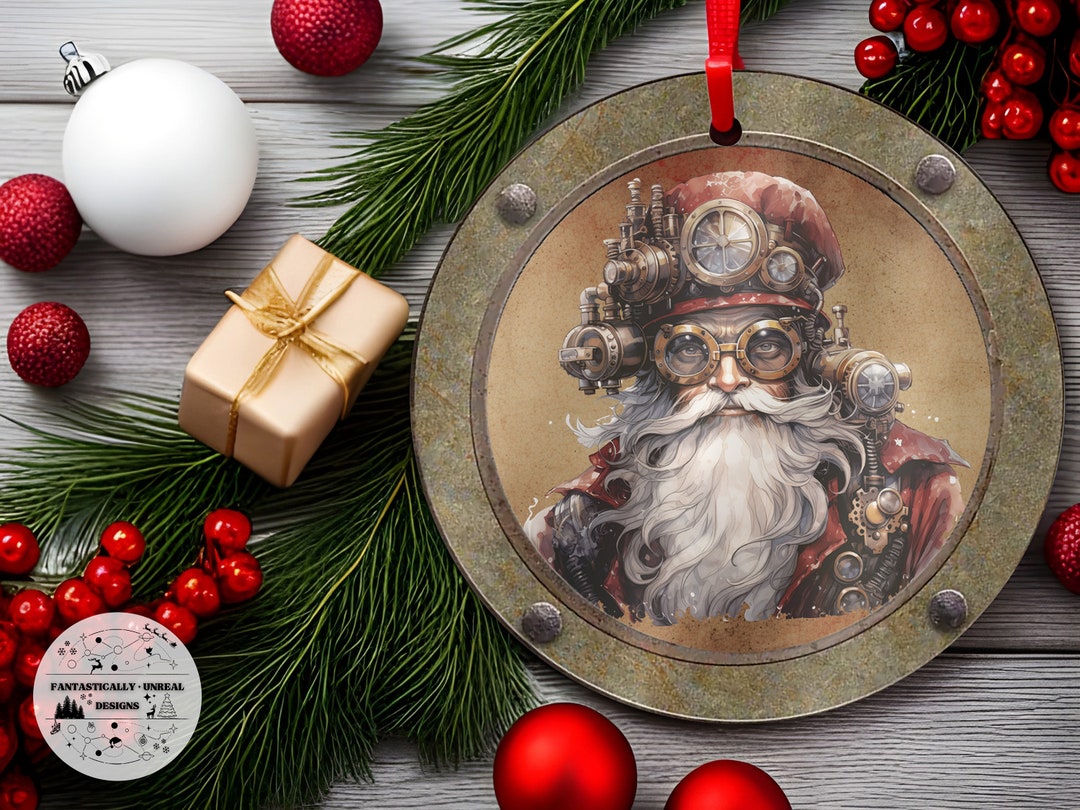 Steampunk Santa Aluminum Ornament Steampunk Ornaments, Christmas Tree ...