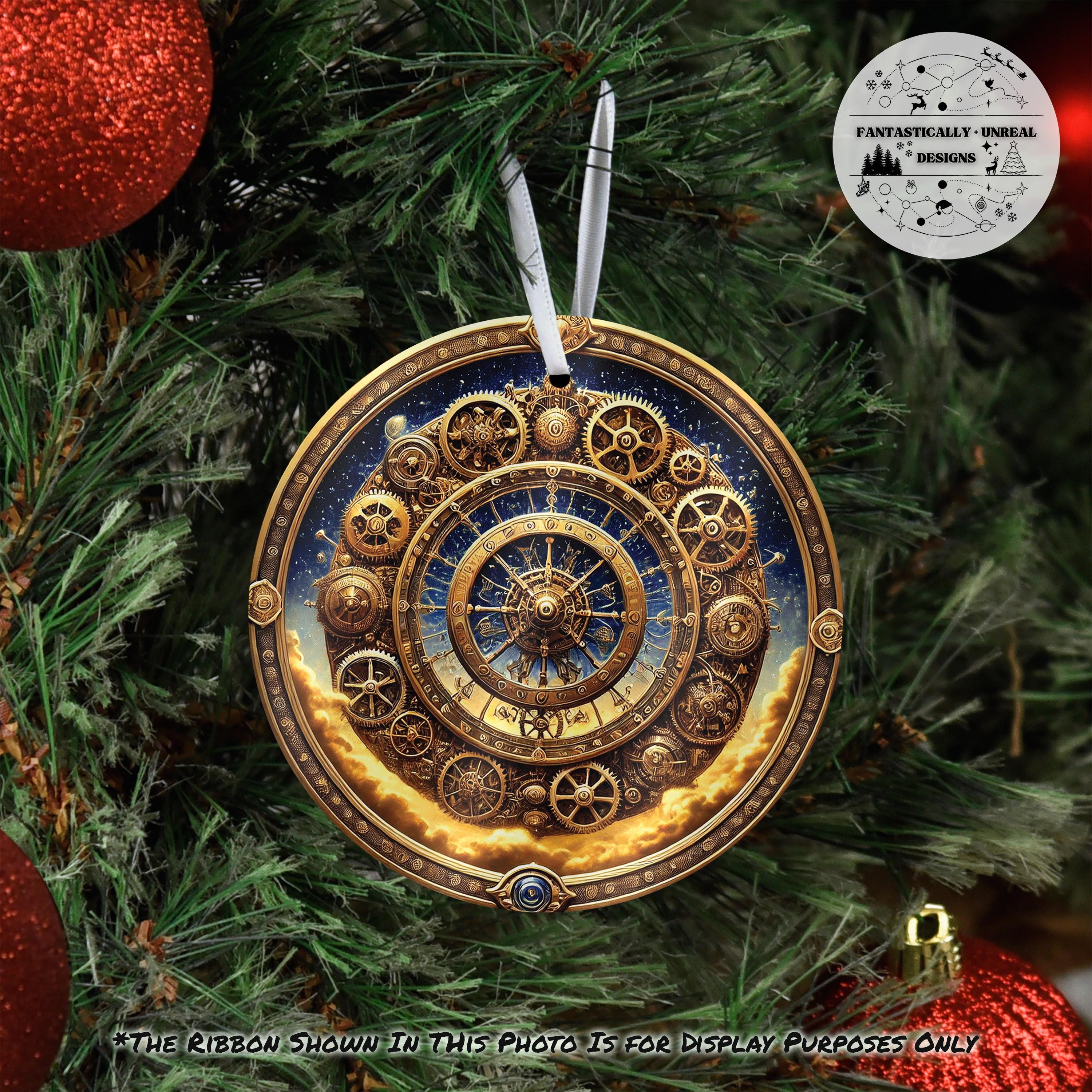 Steampunk Tarot Wheel of Fortune Round Aluminum Ornament | Gothic ...