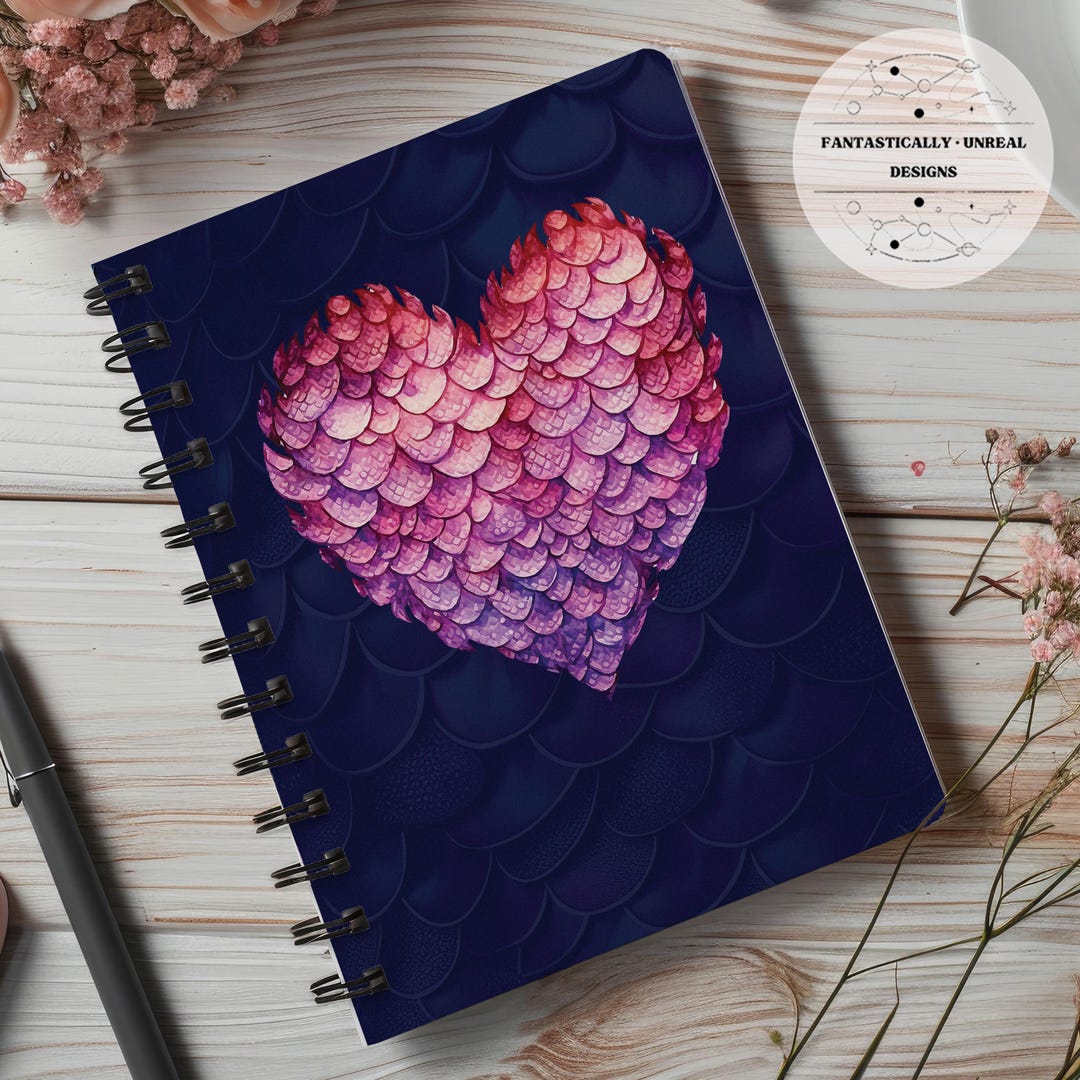 Red Dragon Scale Heart Lined Journal Notebook | Fiery Red Dragon Heart ...