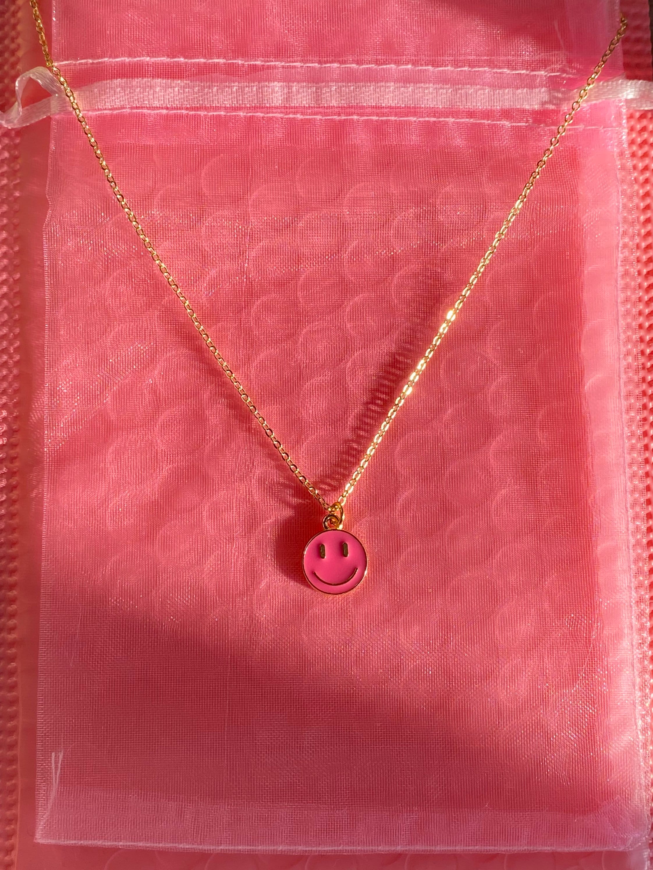 Pink Smiley Face Chain Necklace - Etsy