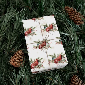 Vintage Cardinal Christmas Wrapping Paper, Winter Holiday Gift Wrap ...