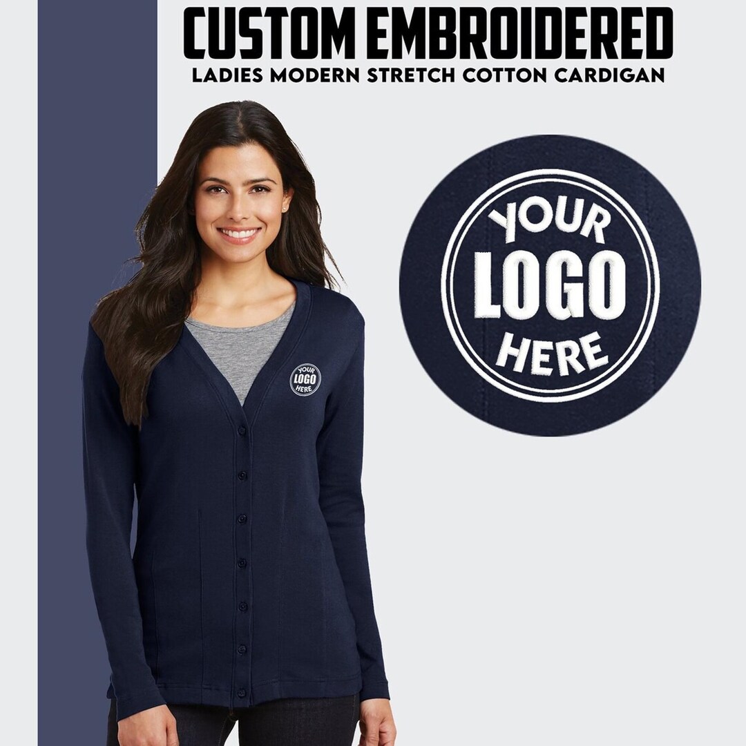 Custom Embroidered Cardigan Port Authority® Women Modern Stretch Cotton ...