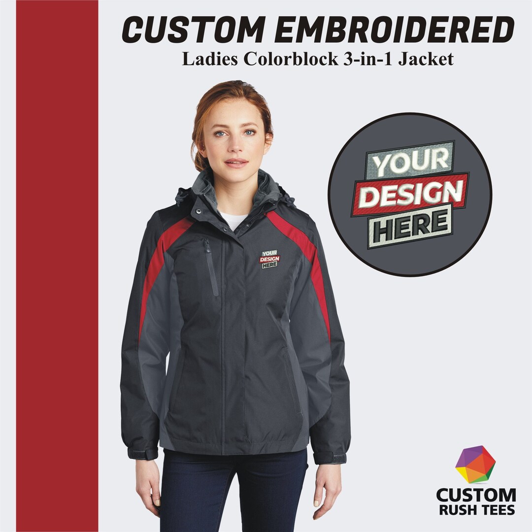 Custom Rain Jacket, Custom Womens 3-in-1 Jacket, Custom Embroidery ...