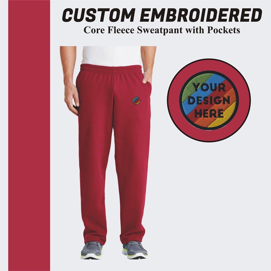 Custom Embroidered Sweatpant With Pockets, Custom Embroidery Logo ...