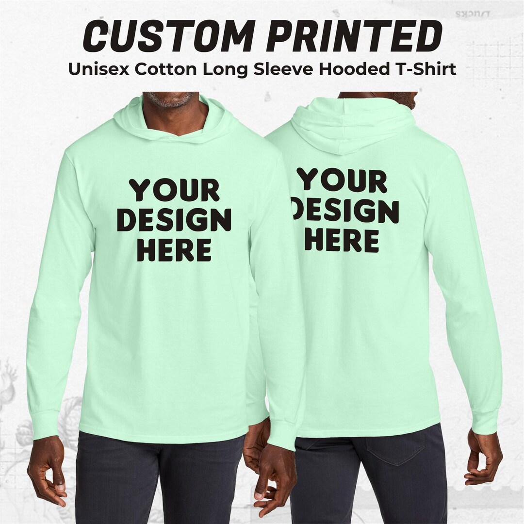 Custom Printed Cotton Long Sleeve Hoodie T-shirt, Unisex - Etsy