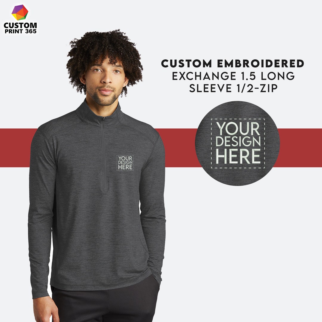 Custom Embroidered Long Sleeve 1/2-zip Sweatshirt, Customized Quarter ...