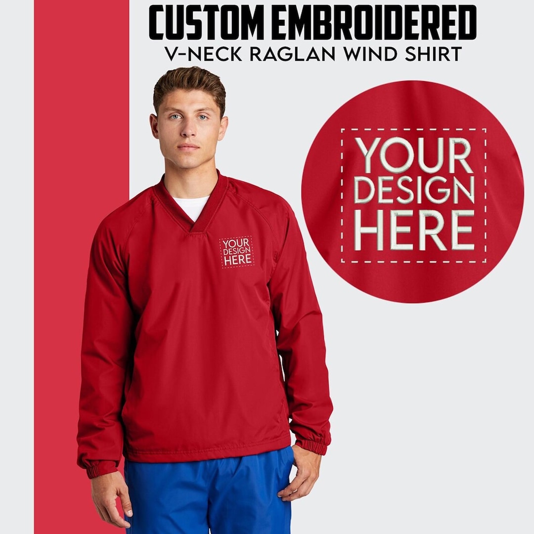 Custom Embroidered V-neck Wind Shirt: Sport-tek Raglan Pullover - Etsy