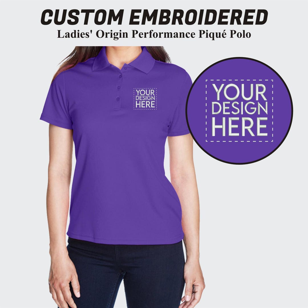 Custom Embroidered Women's Polo Shirt: Business Logo, Performance Pique ...