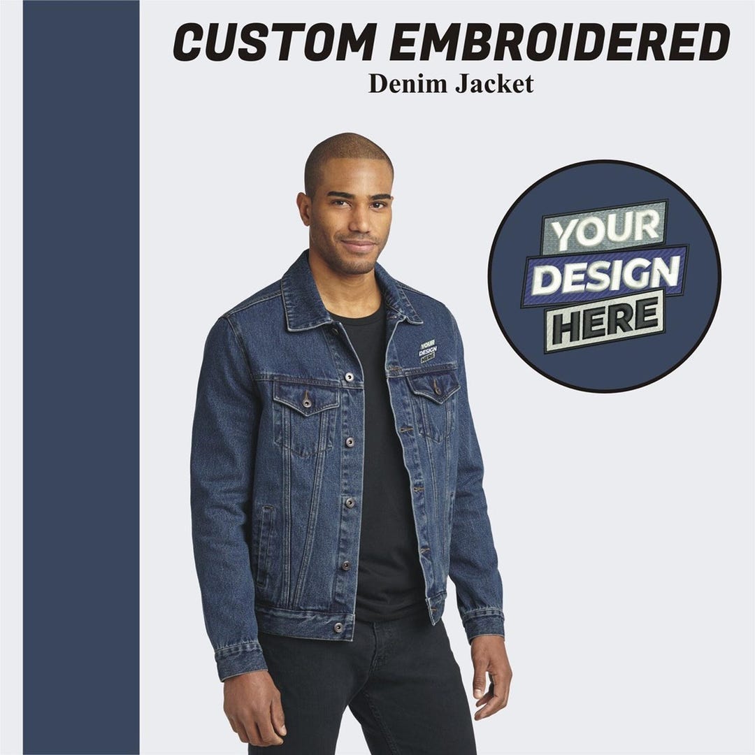 Custom Embroidered Denim Jacket Men Custom Jean Jacket Embroidery Logo ...