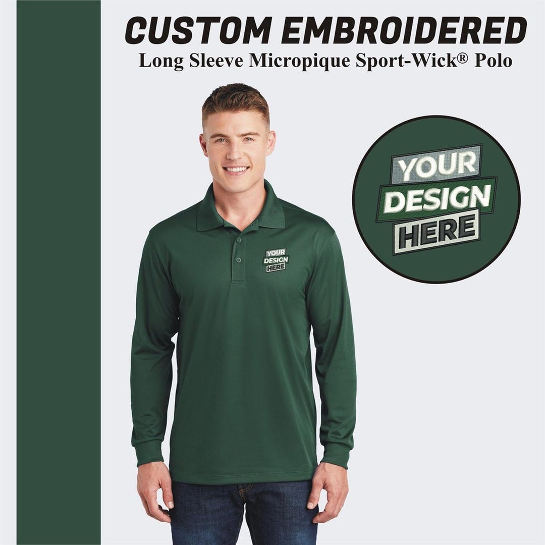 Custom Embroidered Polo | Classic Long Sleeve Polo | Monogram Polo ...