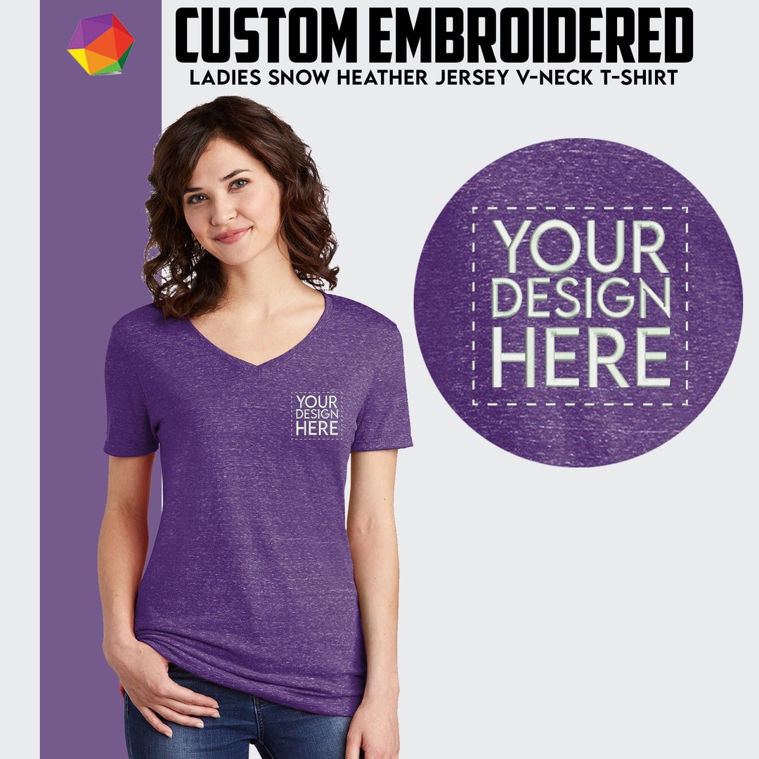Women's V Neck Embroidered Logo T Shirt Custom Embroidery Logo T Shirt ...