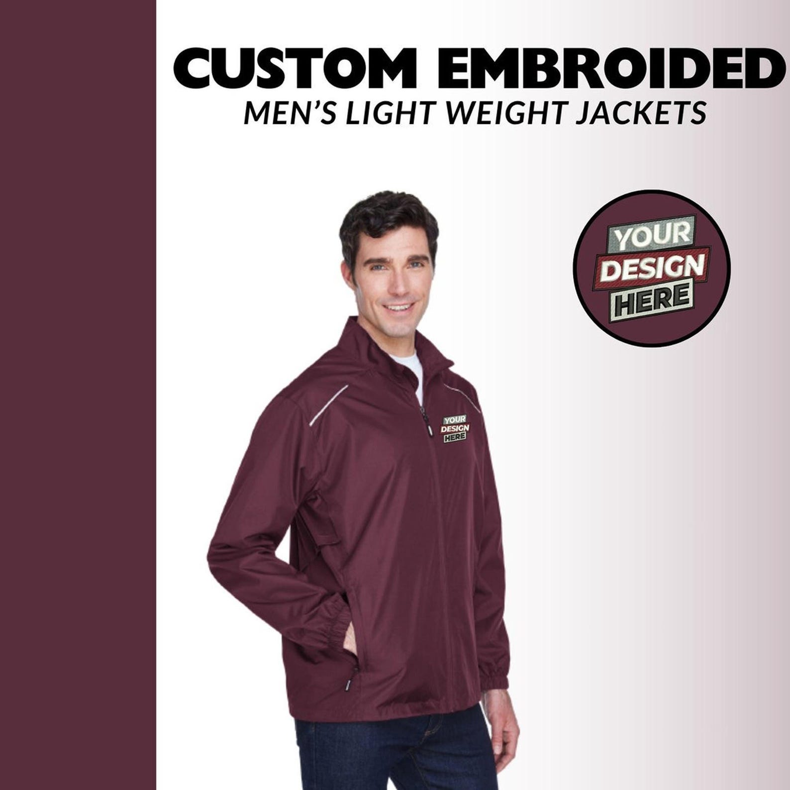 Monogrammed Rain Jacket: Custom Embroidered Lightweight Full Zip Men's ...