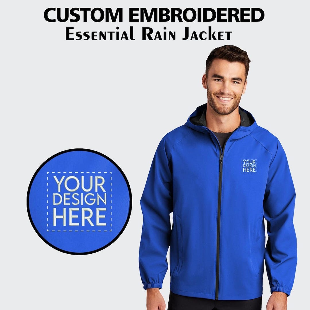 Men's Embroidered Hooded Rain Jacket: Custom Full Zipper - Etsy