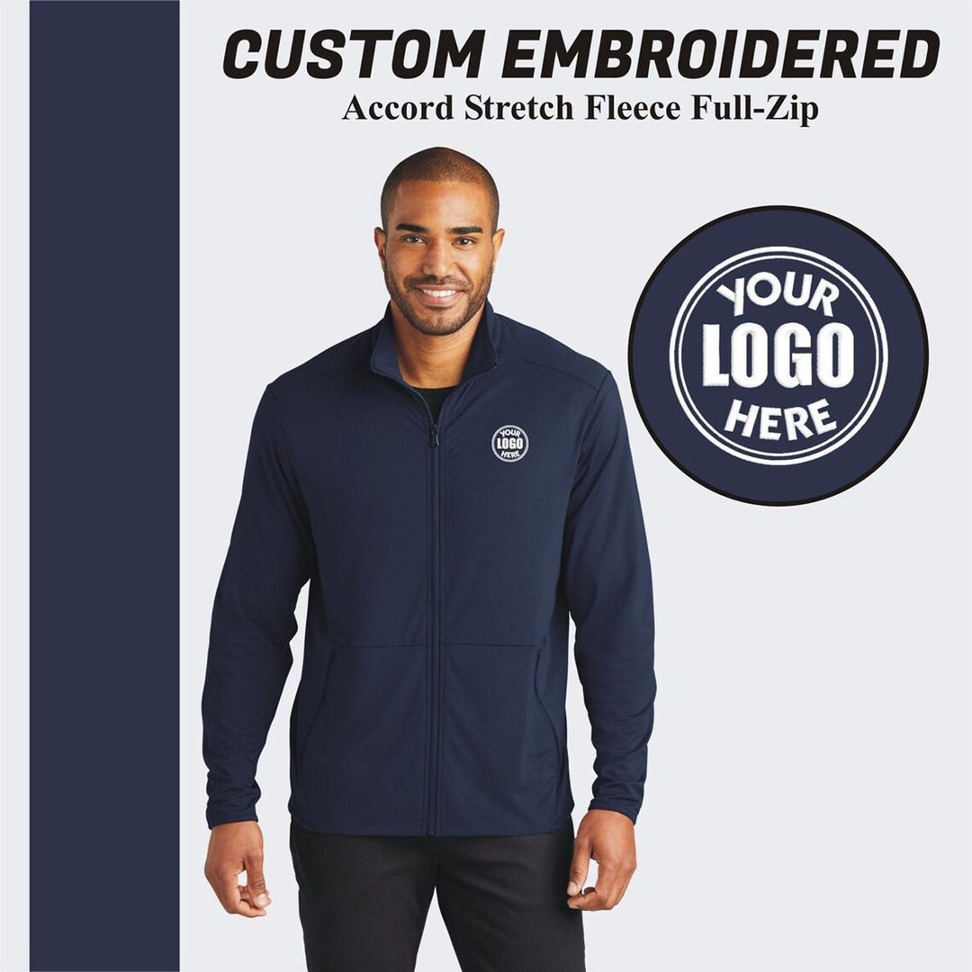 Custom Embroidered Stretch Fleece Jacket: Personalized Logo Full Zip - Etsy