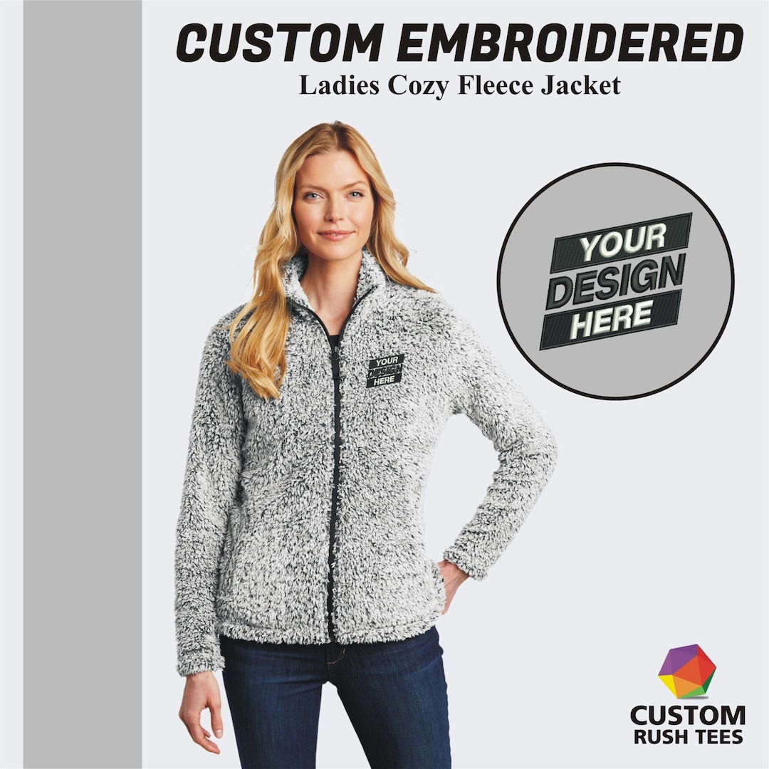 Custom Embroidered Full-zip Custom Sherpa Ladies Cozy Fleece Jacket ...