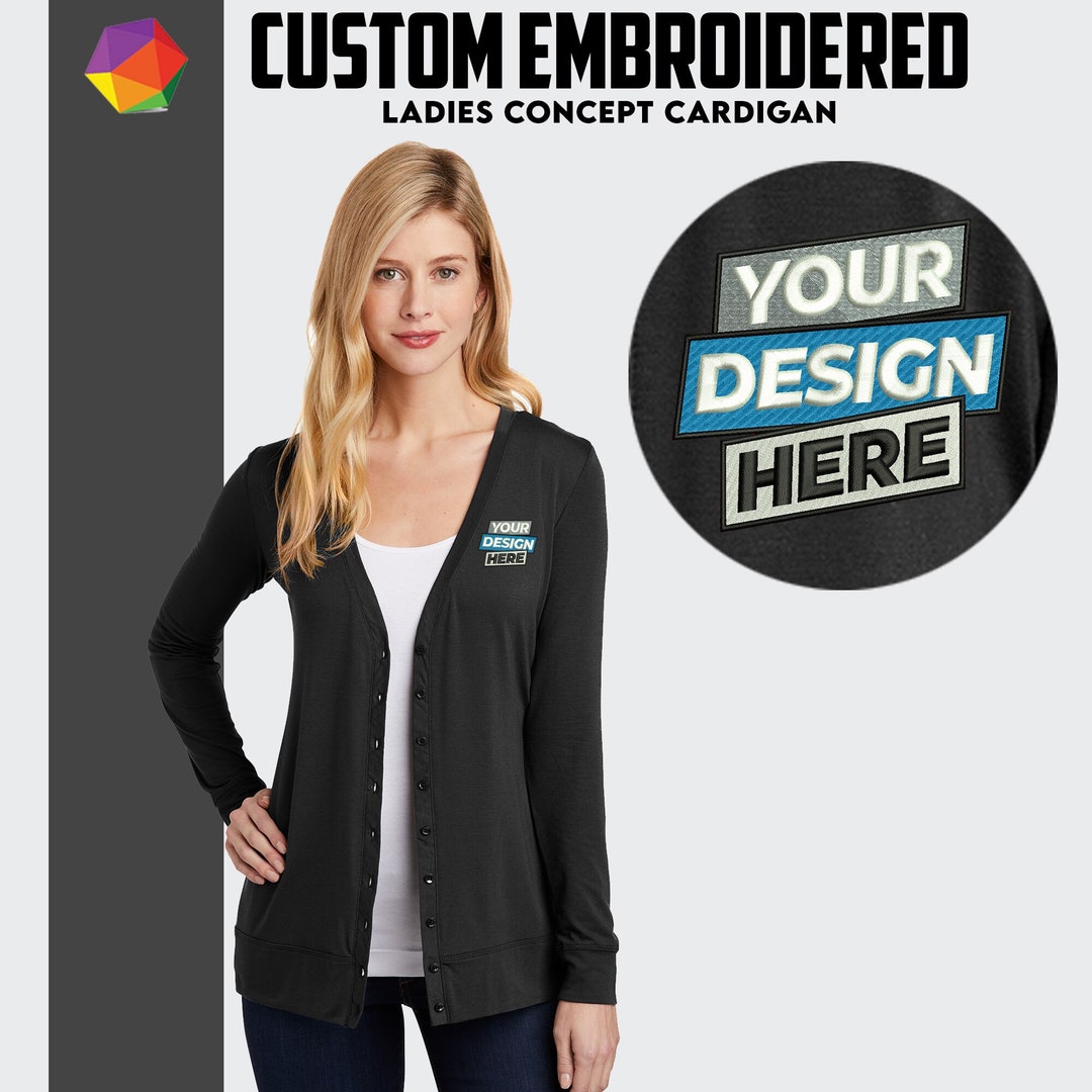 Custom Embroidered Cardigan Button Front Sweater Custom Embroidery Logo ...