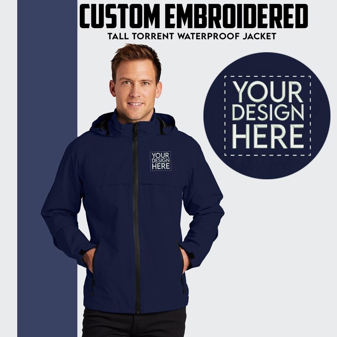 Custom Embroidered Men's Hooded Rain Jacket: Tall, Water Resistant - Etsy