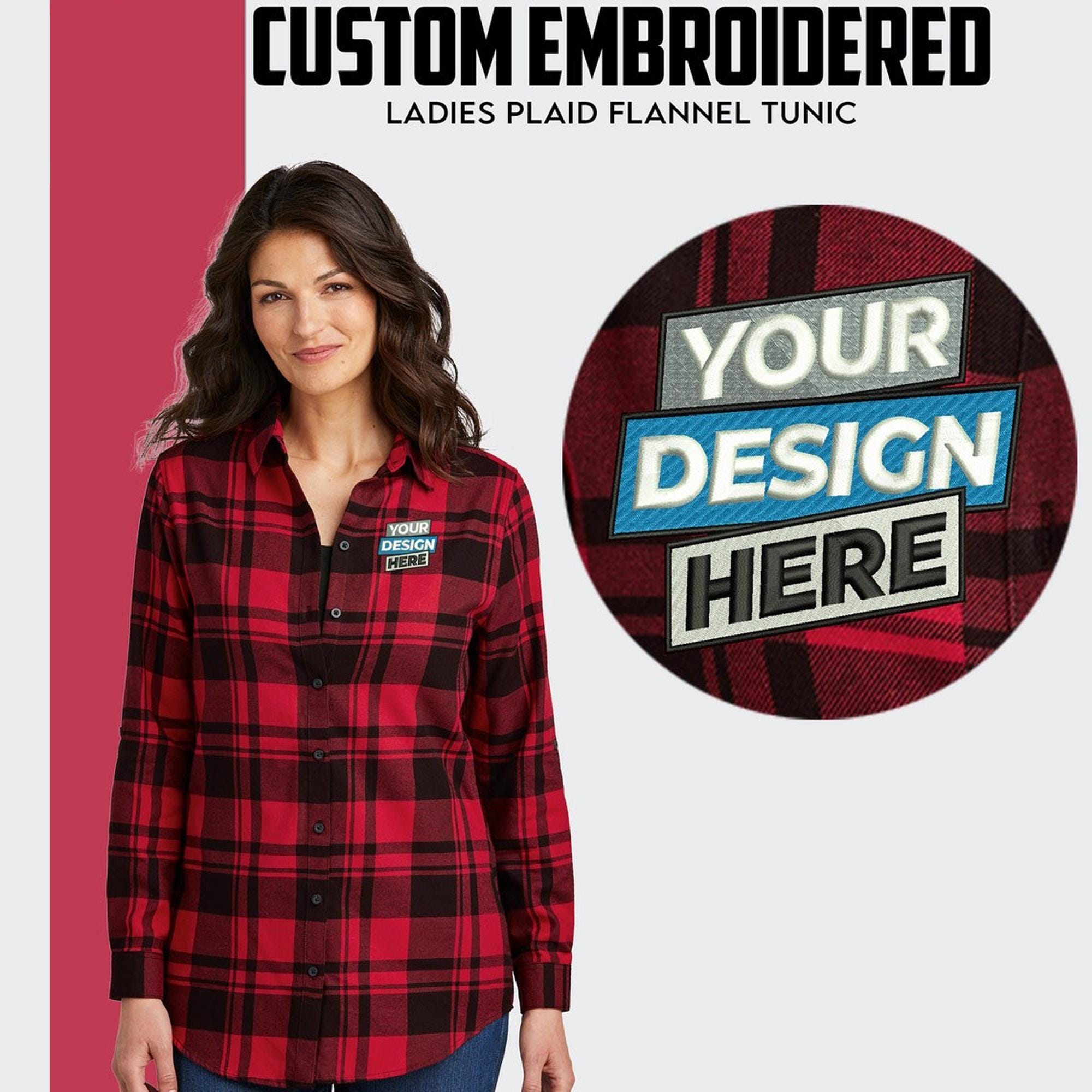 Custom Embroidered Plaid Flannel Shirt: Personalized Women's Tunic - Etsy
