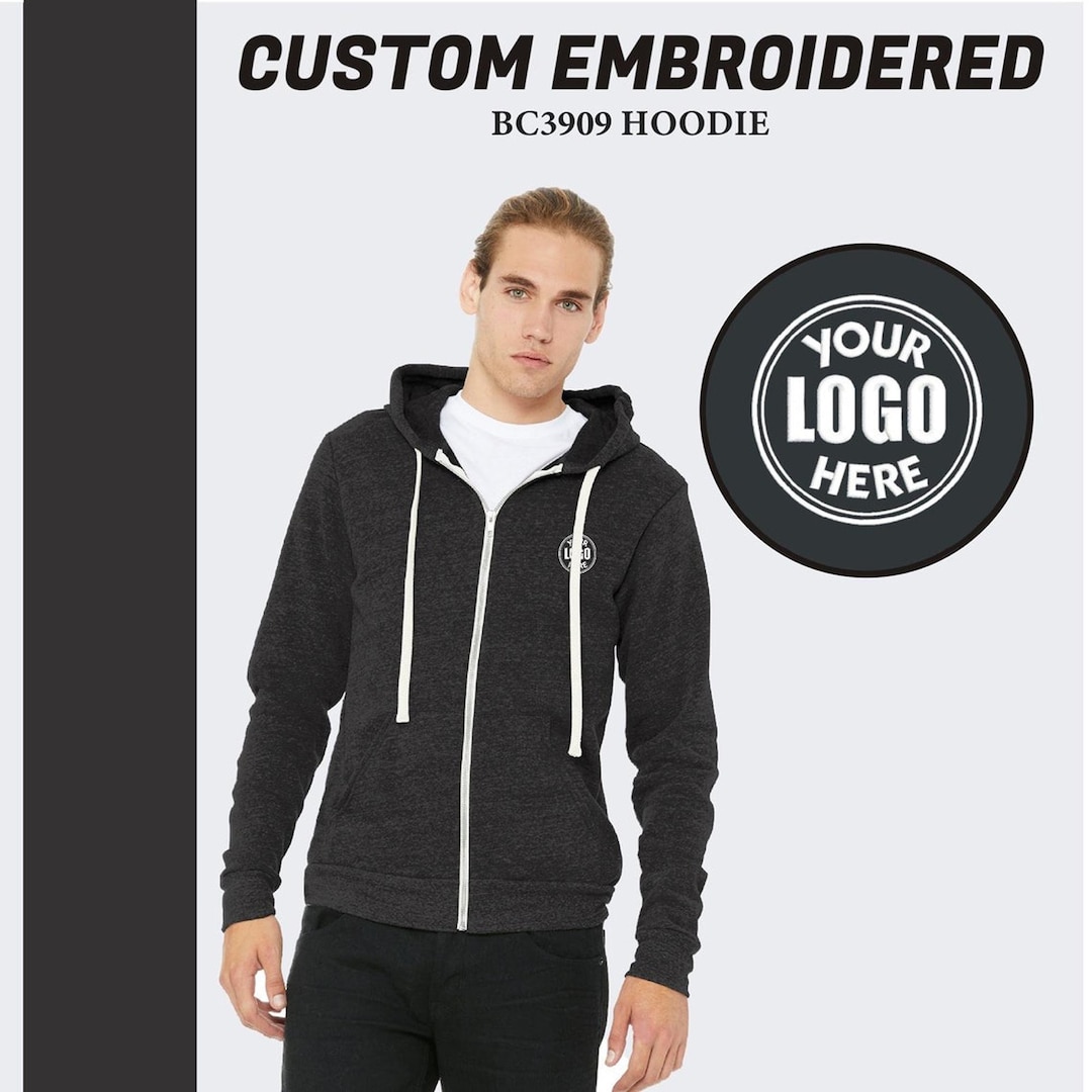 BELLA+CANVAS® Custom Embroidered Zip up Hoodie, Full-zip Hoodie ...