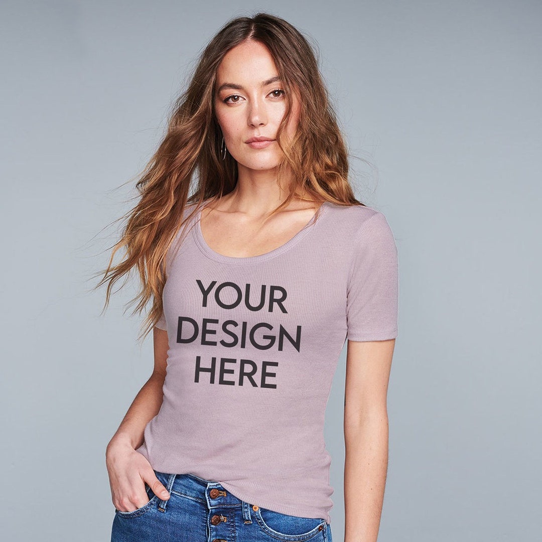 Custom Women's Ribbed Scoop Neck Tee: Personalized Design T-shirt - Etsy