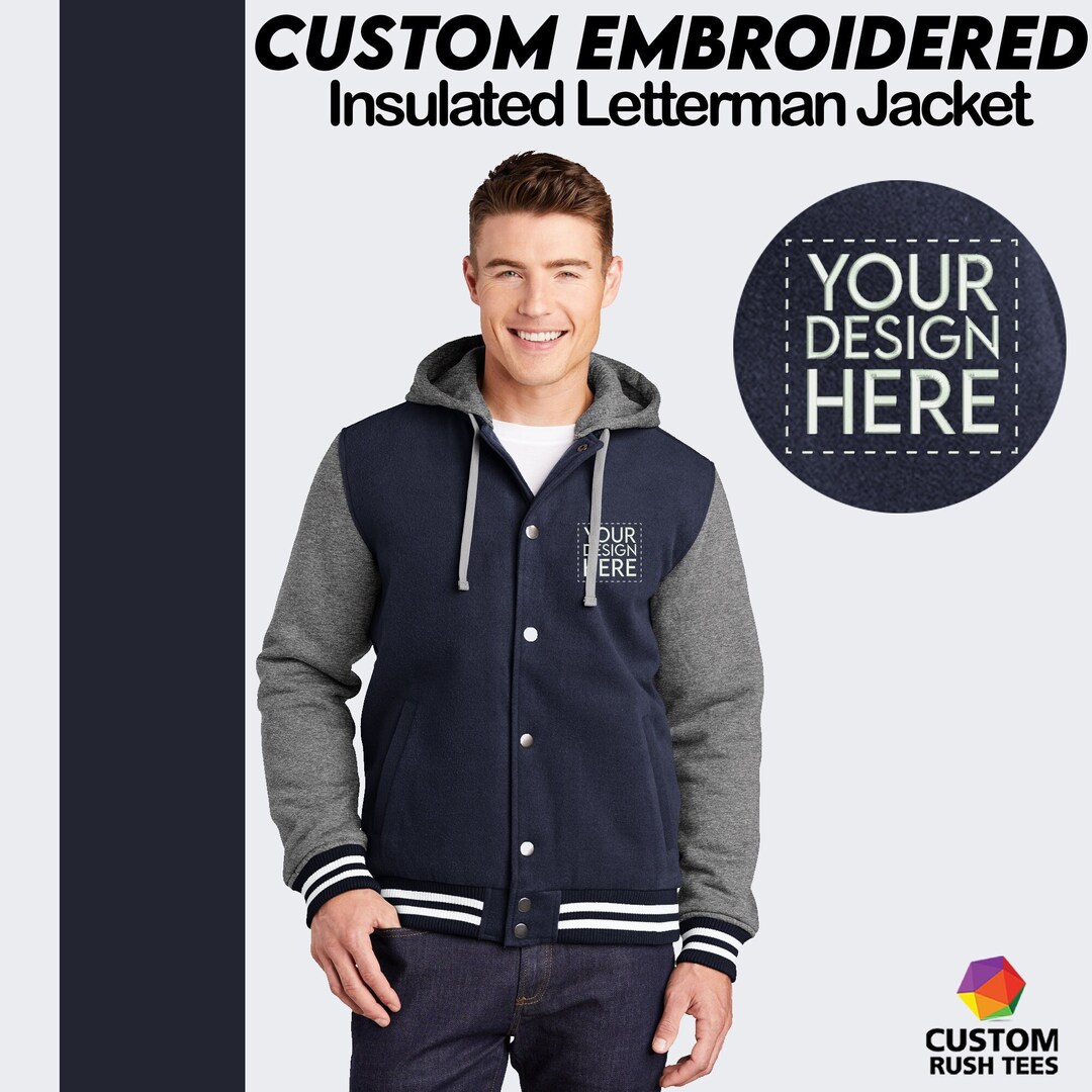 Custom Letterman Hooded Jacket, Custom Embroidered Logo Jacket, Old ...