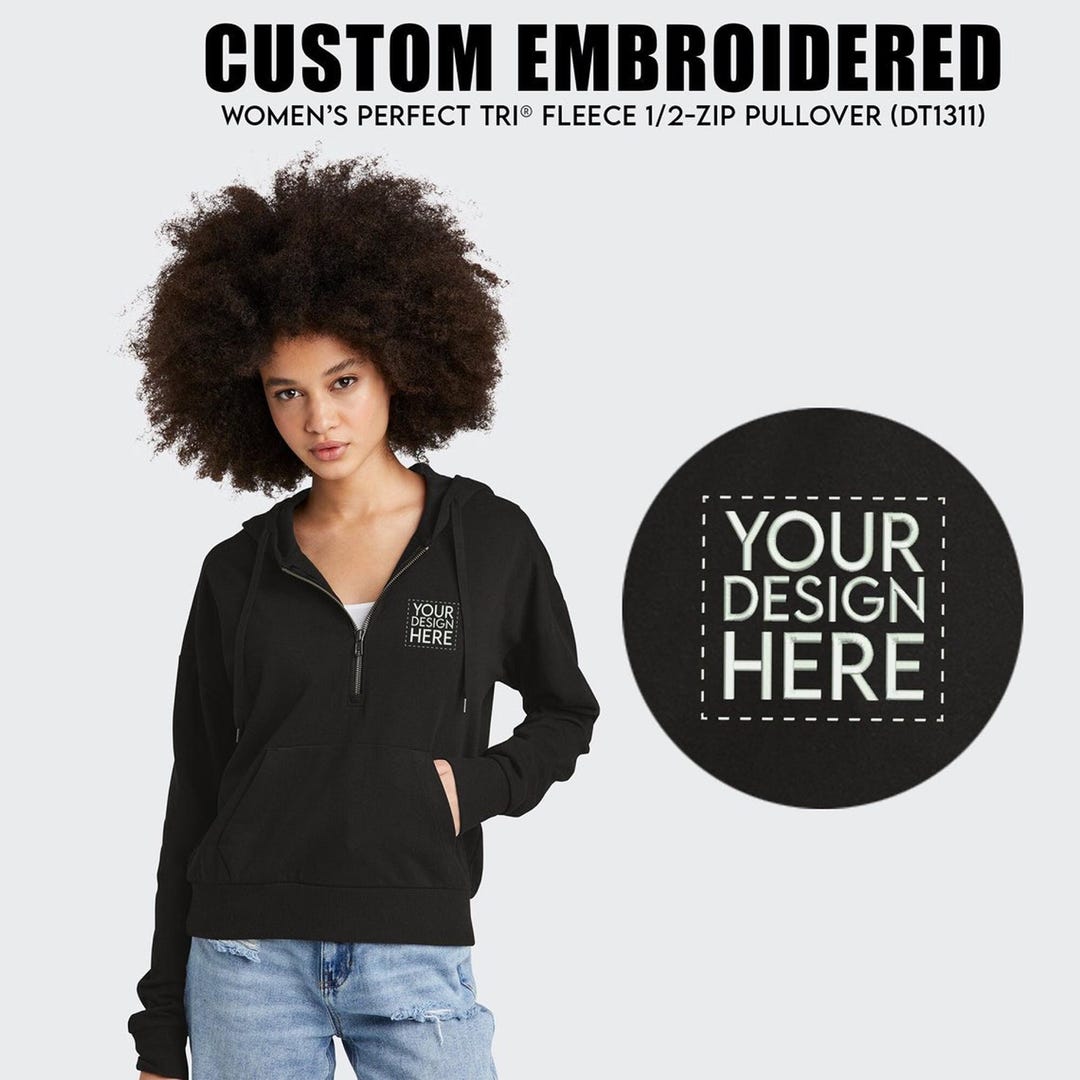 Custom Embroidered Hoodie Personalized Hooded Quarter Zip Embroidered ...