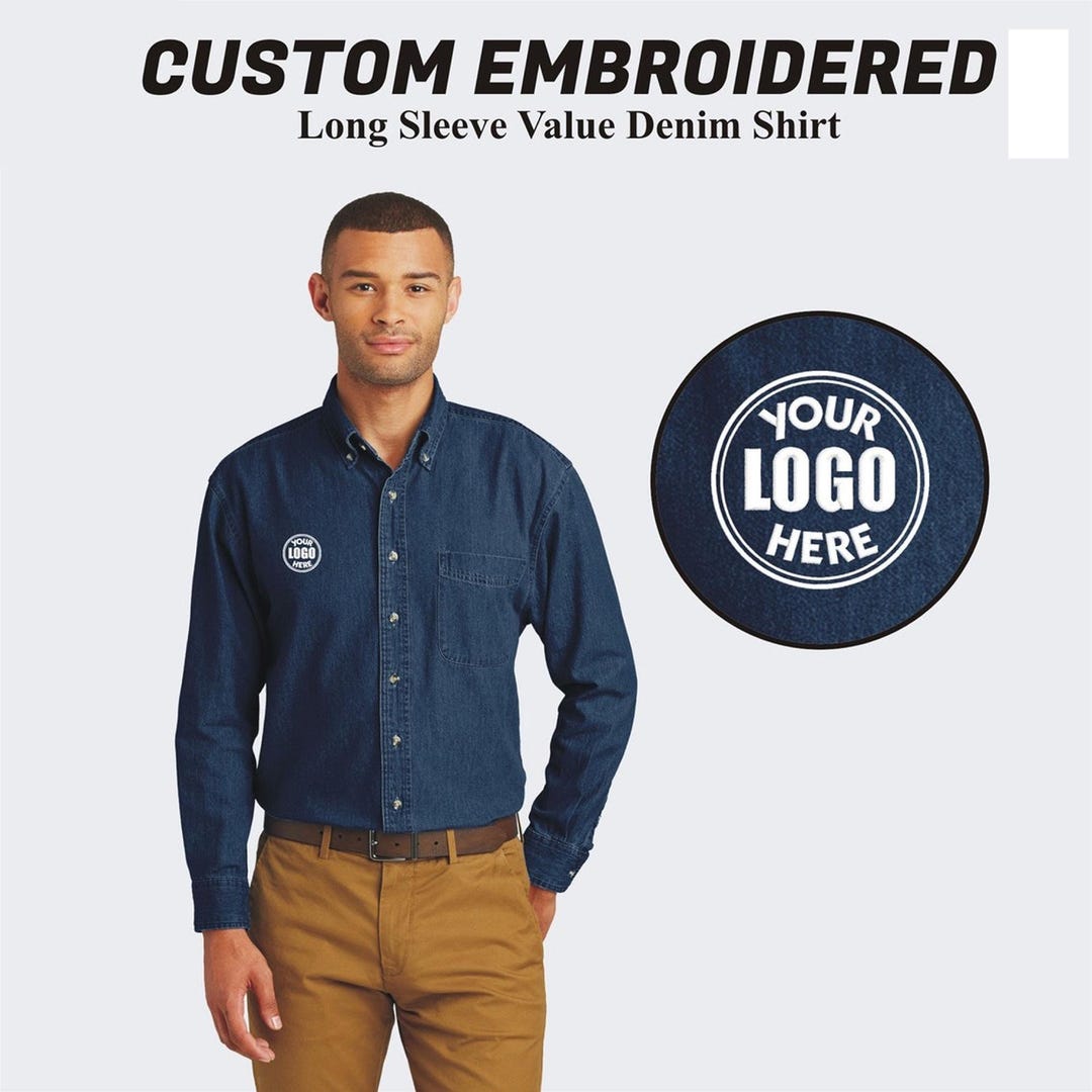 Custom Embroidered Shirt, Custom Long Sleeve Denim Shirt for Men ...