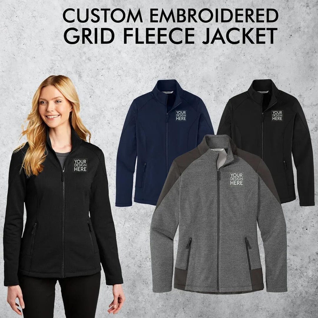 Custom Embroidered Grid Fleece Jacket: Design Your Own Logo - Etsy