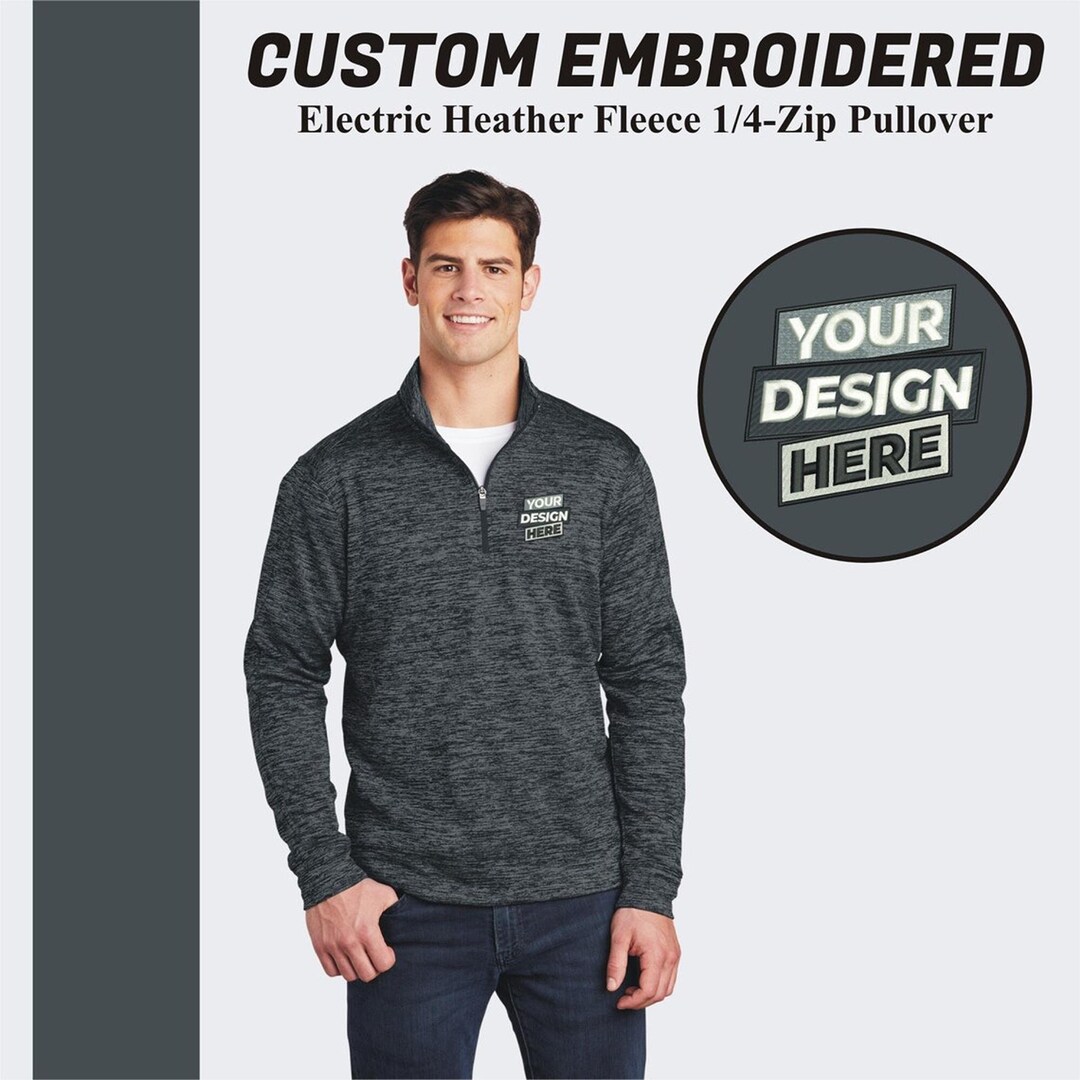 Custom Embroidered Fleece 1/4 Zip Pullover: Heathered Yarn-dye - Etsy