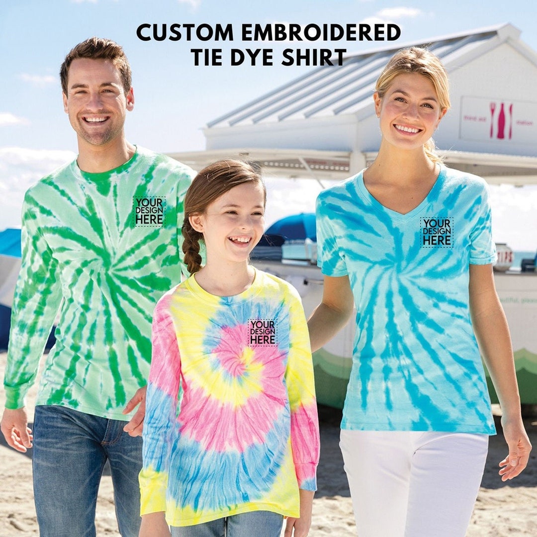Custom Embroidered Tie Dye T-shirt: Personalized Logo Cotton Tee - Etsy