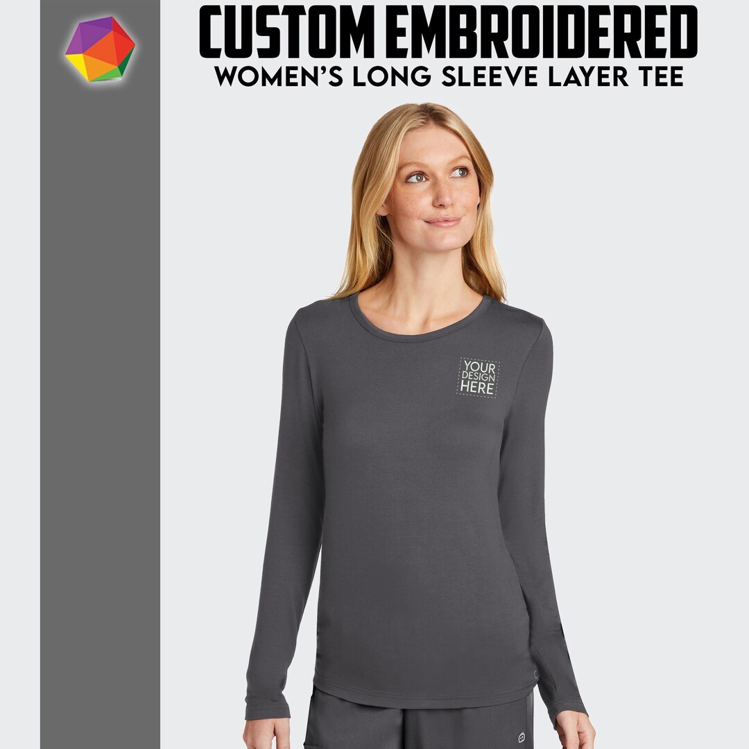 Custom Embroidered Womens Long Sleeve Layer Tee Custom Embroidery Logo ...