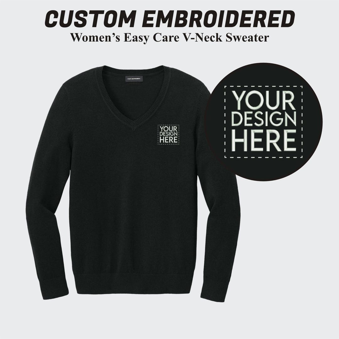 Custom Embroidered Women's V-neck Sweater: Cotton Blend Knitwear - Etsy