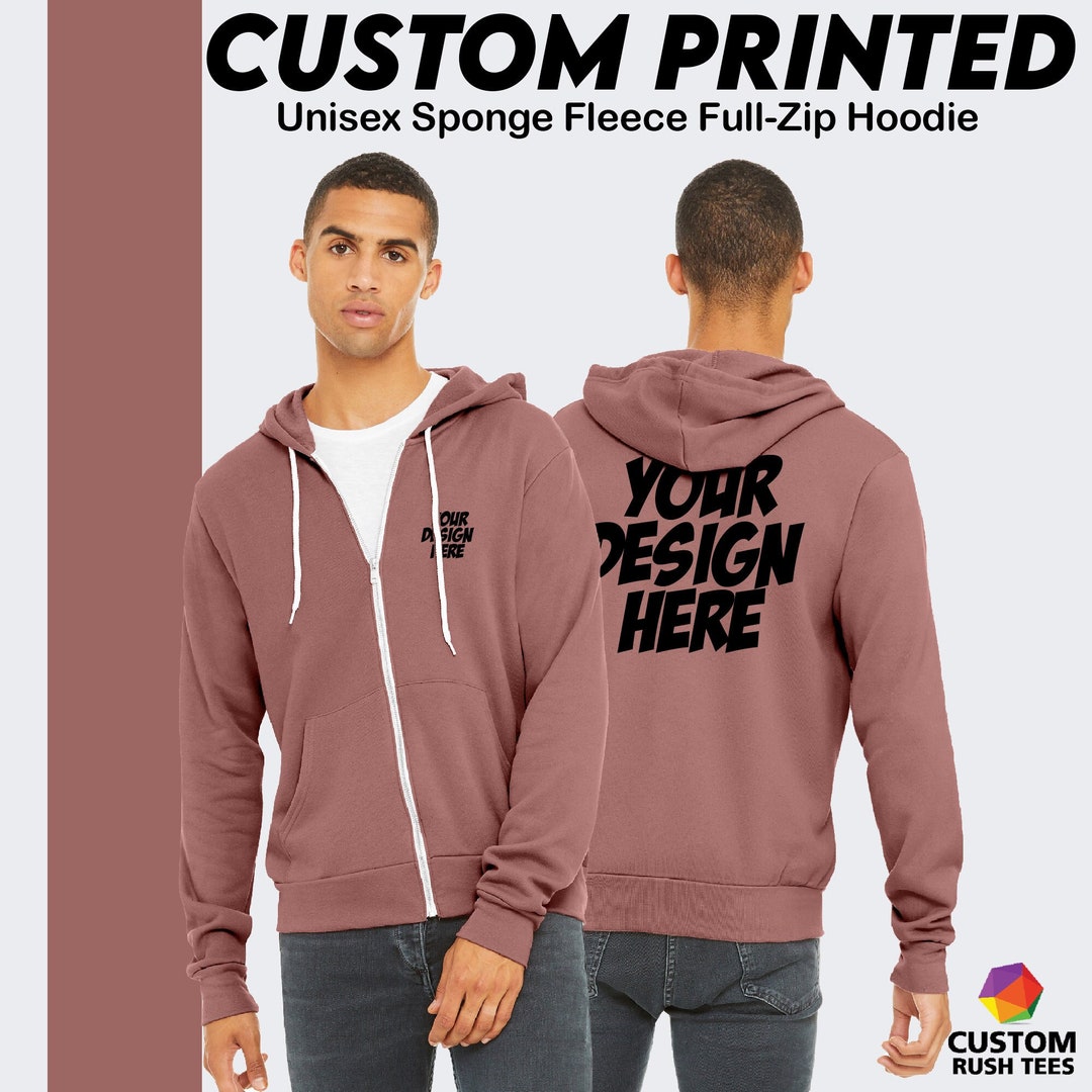 Custom Full Zip up Hoodie, BELLACANVAS® Full-zip Fleece Hoodie ...