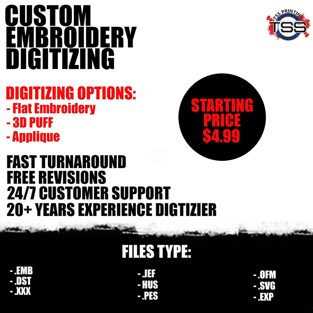 Custom Embroidery Digitizing: Logo, Image, Fast Turnaround - Etsy