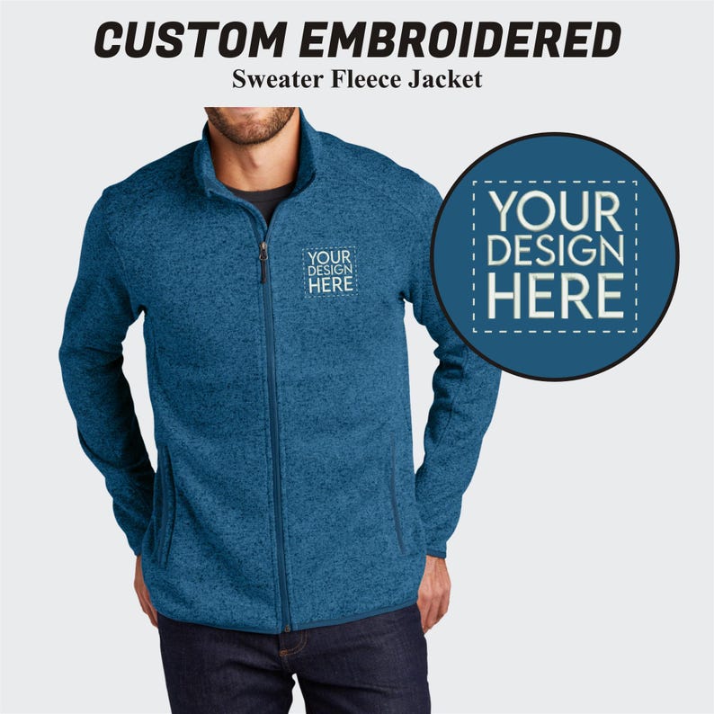 Custom Embroidered Men's Fleece Sweater Jacket: Personalized Logo - Etsy
