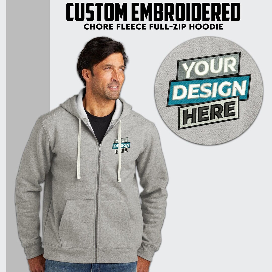 Custom Fleece Full-zip Hoodie Design Your Hoodie Custom Embroidered Zip ...