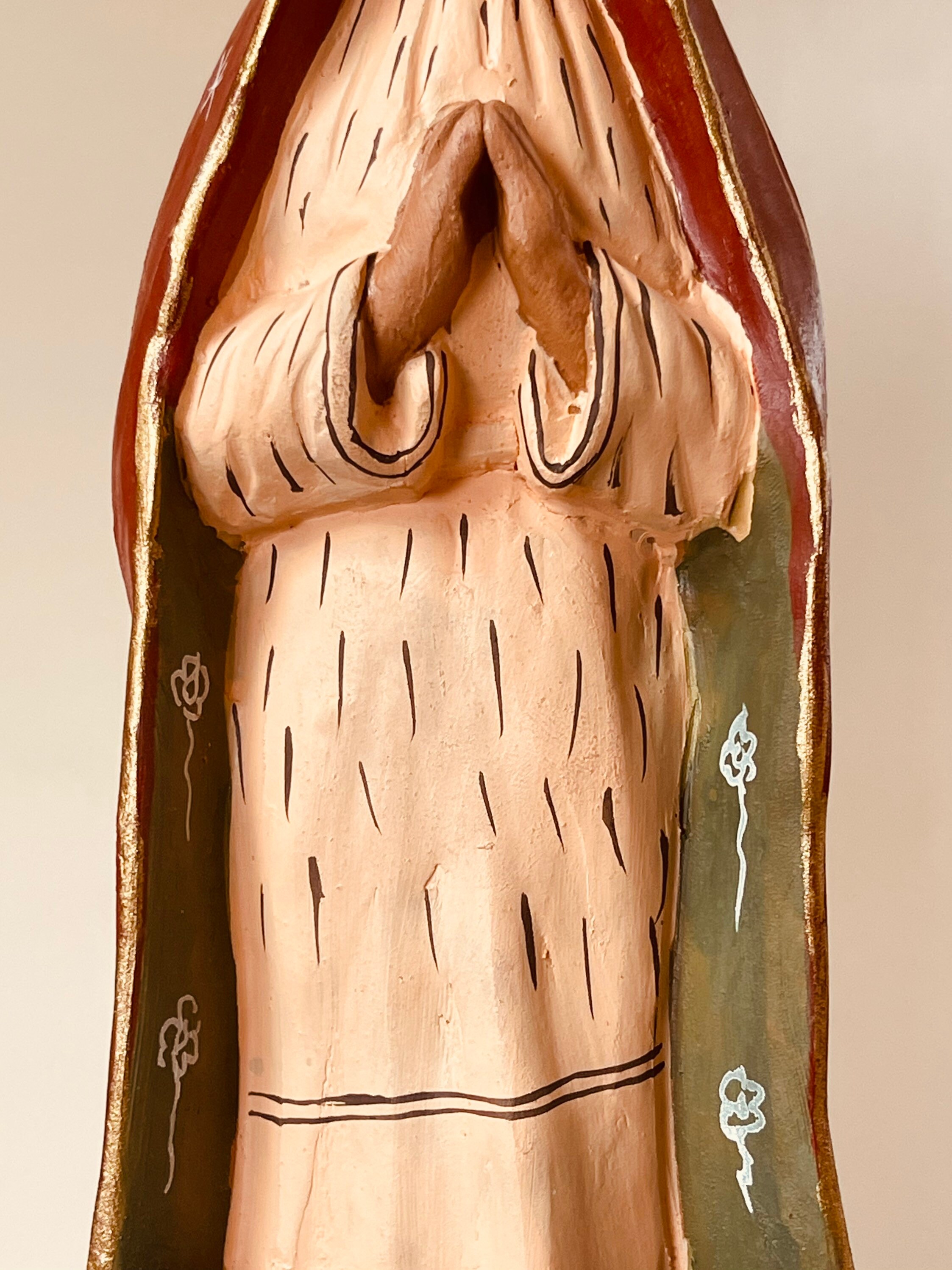 Antique Virgin of Guadalupe Mexico Terracotta Statue Religious Handmade ...