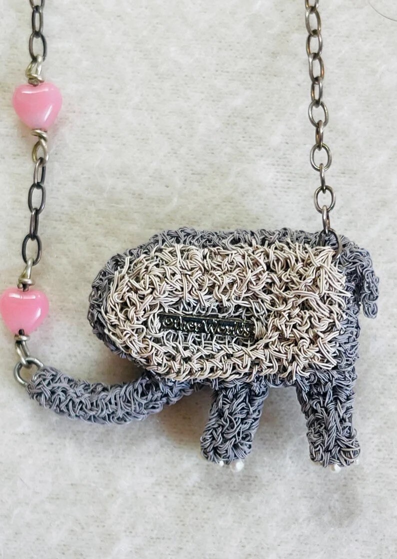 70s Handmade Crochet Elephant Pendant Necklace OOAK One of A Kind ...