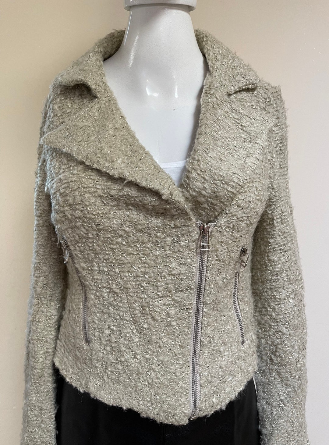Wool Blend Nubby Tweed in Moto Jacket Oatmeal Color Motorcycle - Etsy