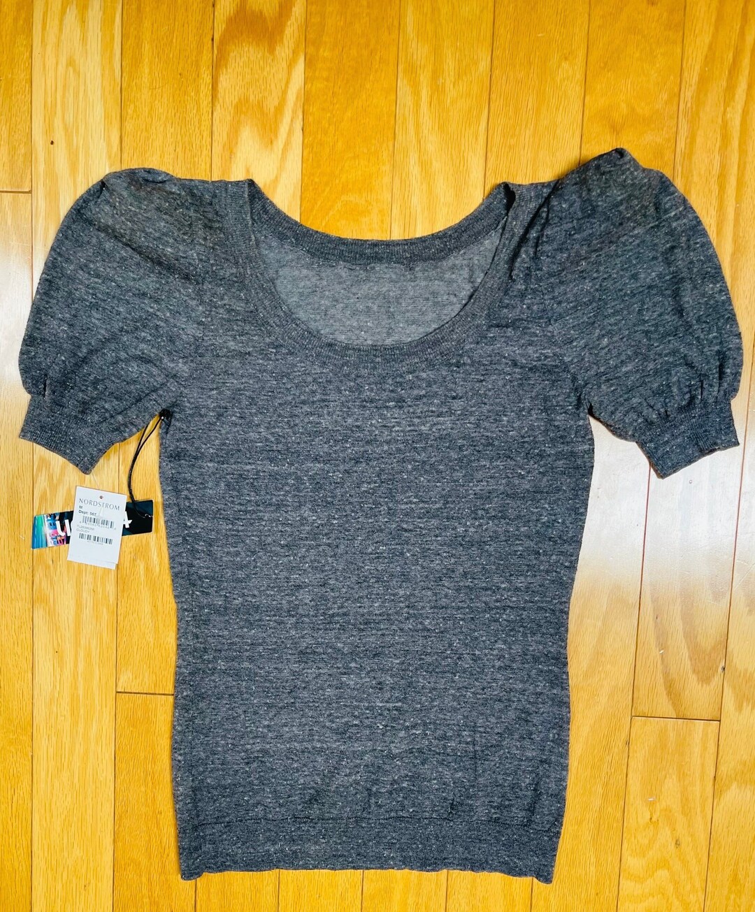 NWT Puffy Shoulders Short Mutton Leg Sleeves Grey Pullover Knit Sweater ...