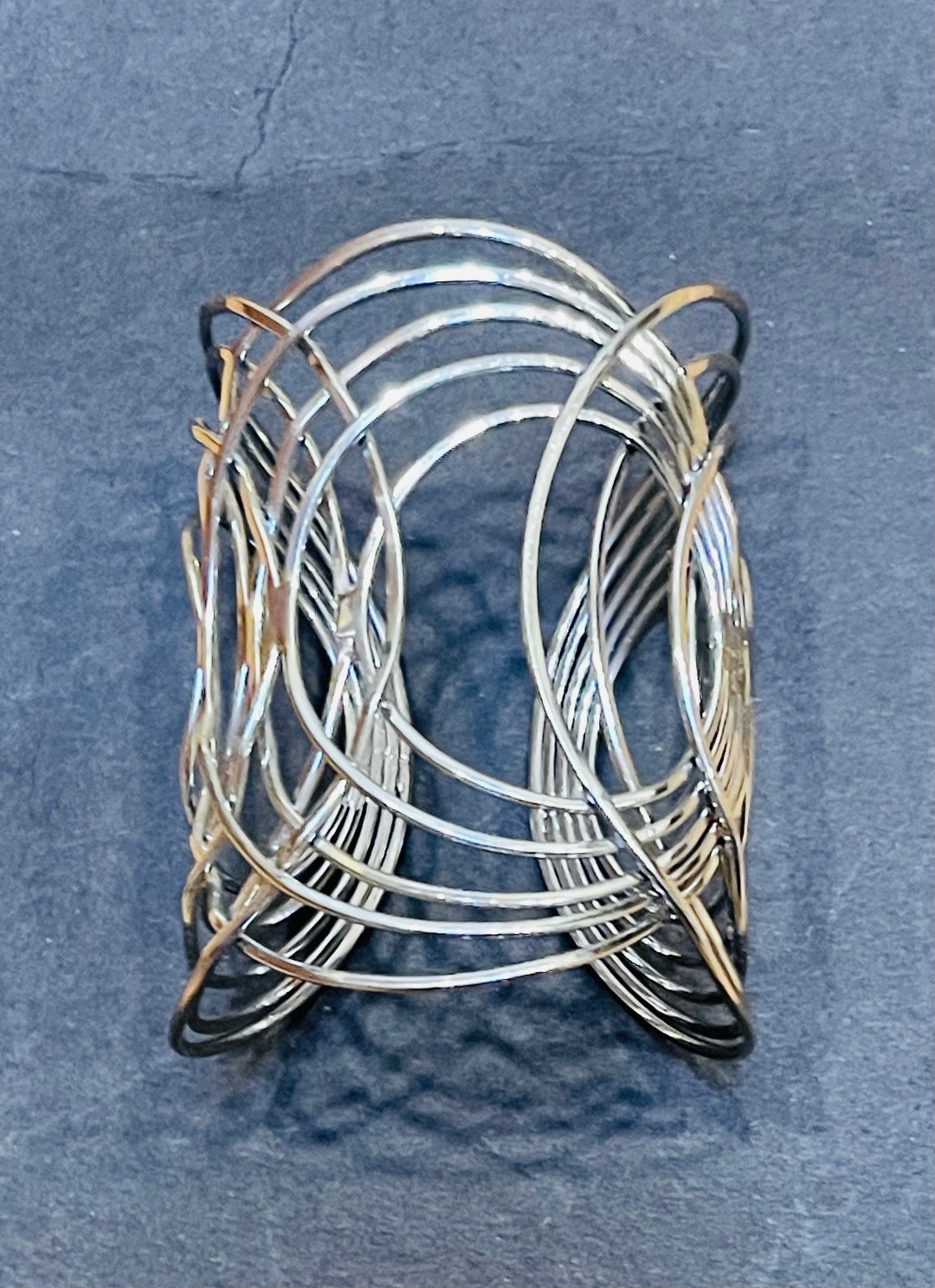 Spiral Coil Cuff Bracelet Silver Tone Metal Handmade Cage Bracelet ...