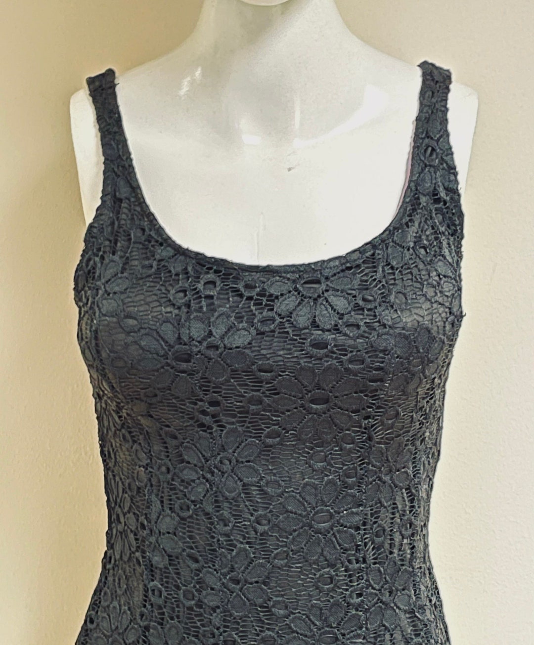 80s Black Floral Lace Party Frock Sexy Flirty Fully Lined Black Floral ...