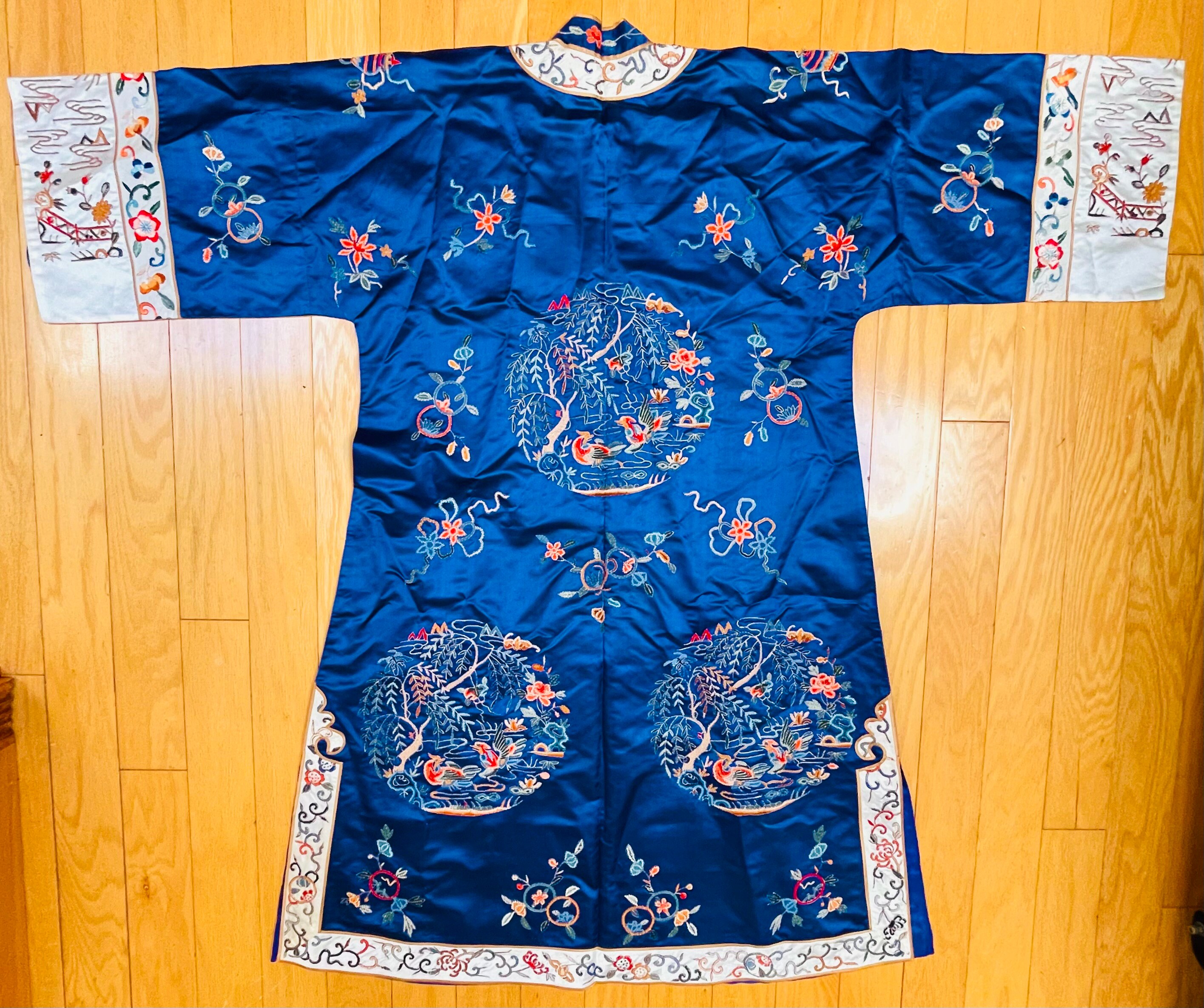 Antique 1920s Blue Chinese Satin Silk Hand Embroidered Robe Hand ...
