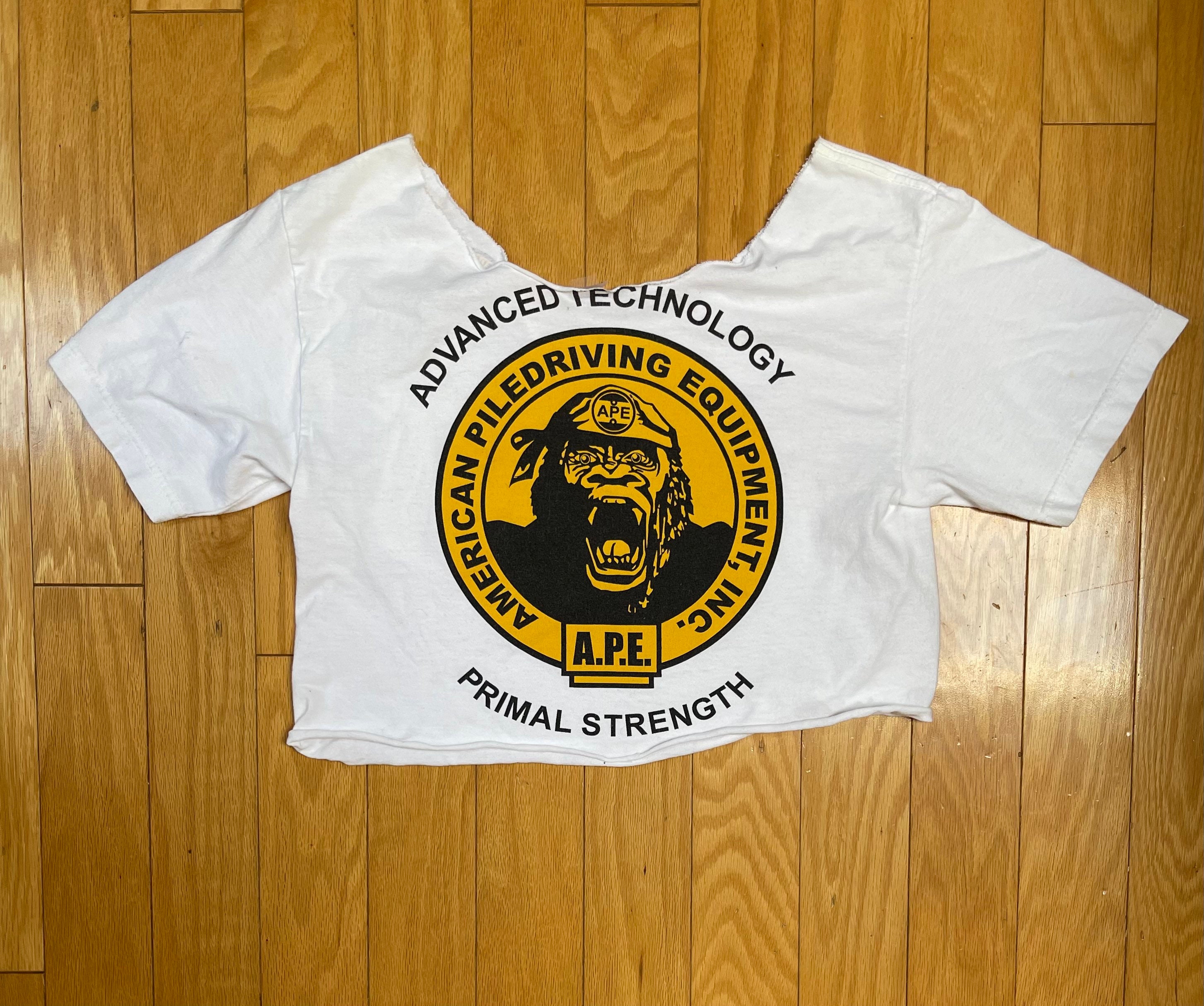RARE Awesomely Cool 1990s Industrial Workwear Ape Graphic Tshirt Raw Hems Crop T-shirt American ...