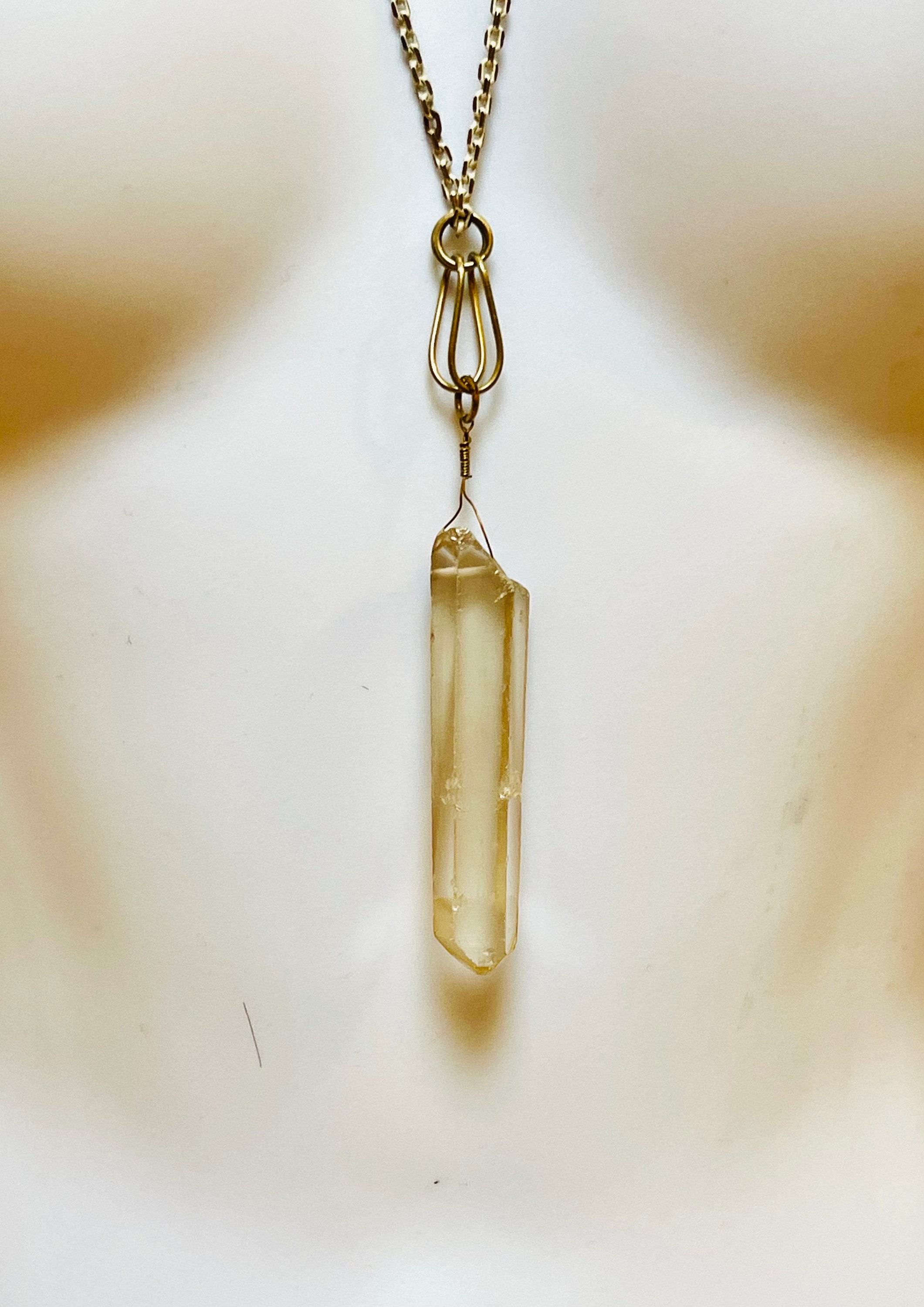 Large Clear Citrine Quartz Crystal Pointed Pendant Yellow Undertones ...