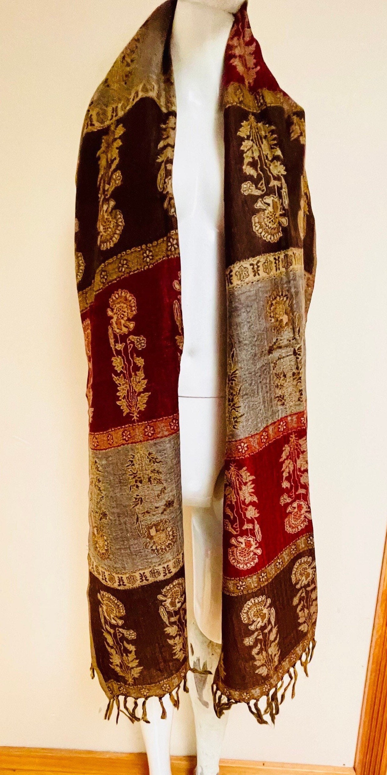 Antique Wool Shawl Floral Woven Pattern Beautiful Muted Tones Short ...