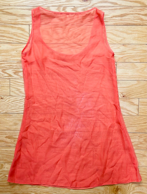 80s Sheer Slip Dress / Long Tank / Tunic Blood Orange… - Gem