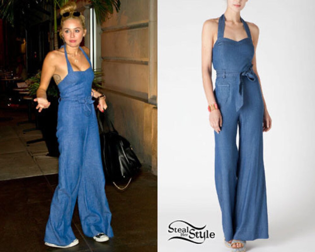 New With Tags Y2K Halter Blue Denim Overalls Miley Cyrus Style Elastic ...